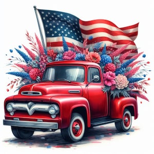 Red Truck: USA, Watercolor Clip Art, 4th of July (digital Art) - Etsy