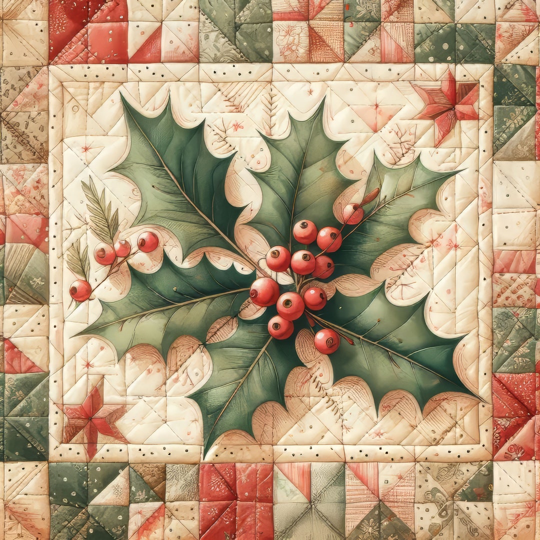 Christmas Holly Quilt: Clip Art, 10 High Res Watercolor Jpgs, Junk ...