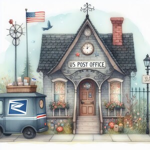 Whimsical US Post Office Clip Art 10 High Res Watercolor Jpgs Junk ...