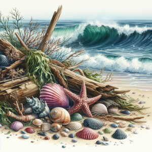 Ocean Treasures Clip Art Bundle 10 High Res Watercolor Jpgs for Junk ...