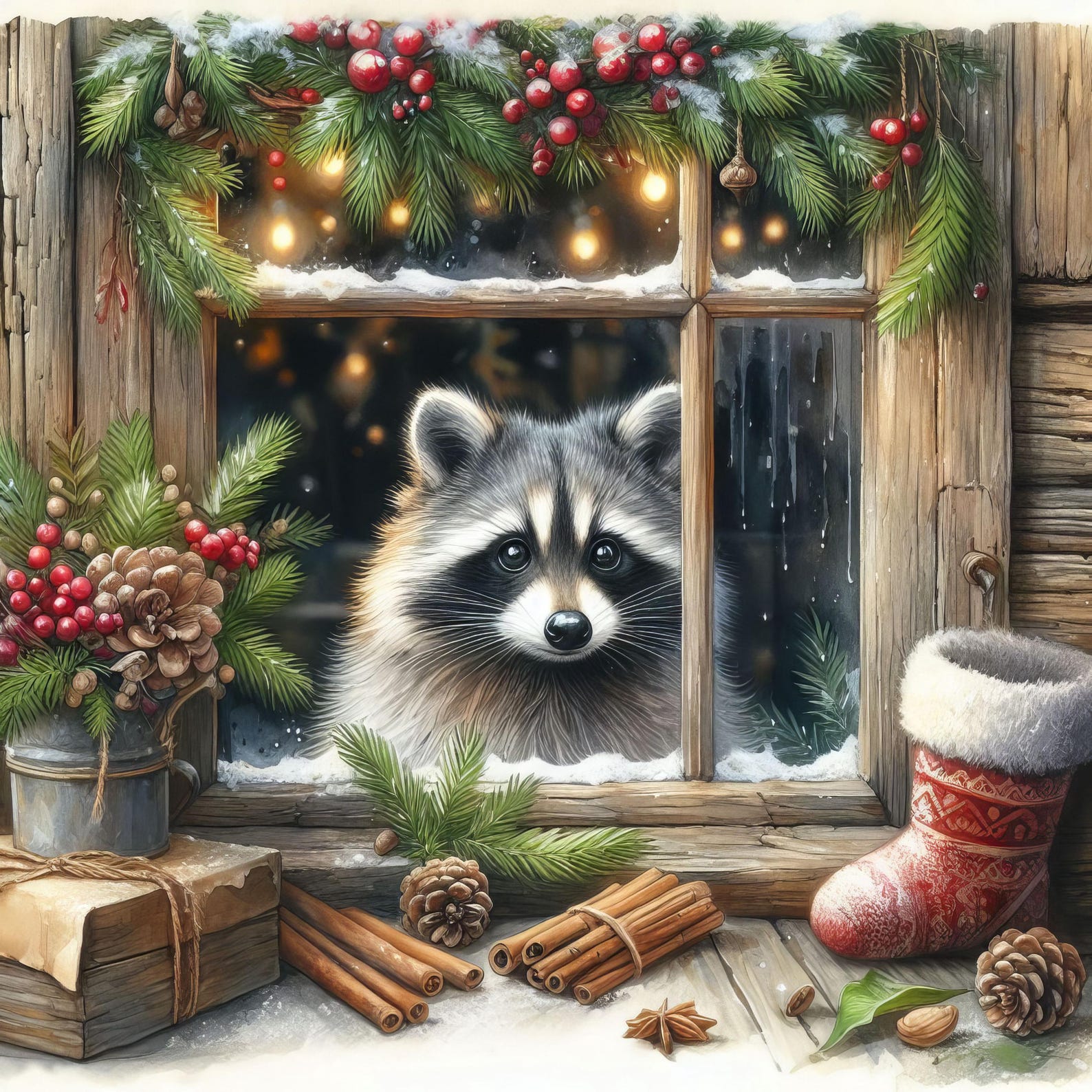 Christmas Window and Friends: Clip Art, 10 High Res Watercolor Jpgs ...