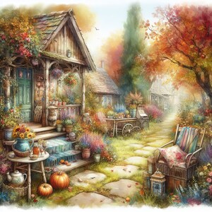 Shabby Chic Fall Garden Clip Art Kit 10 High Res Watercolor Jpgs for ...