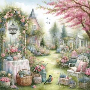Shabby Chic Spring Garden Clip Art Kit 10 High Res Watercolor Jpgs for ...