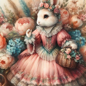 Victorian Lady Bunnies: Clip Art Bundle 10 High Res Watercolor Jpgs for ...