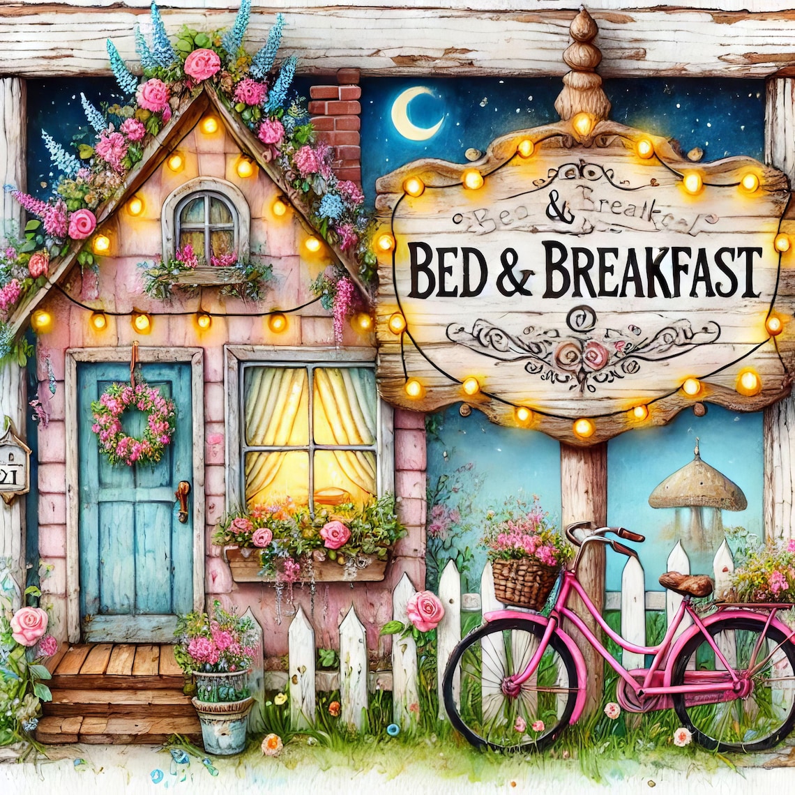 Bed and Breakfast: 10 High Res Watercolor Jpgs, Junk Journaling ...