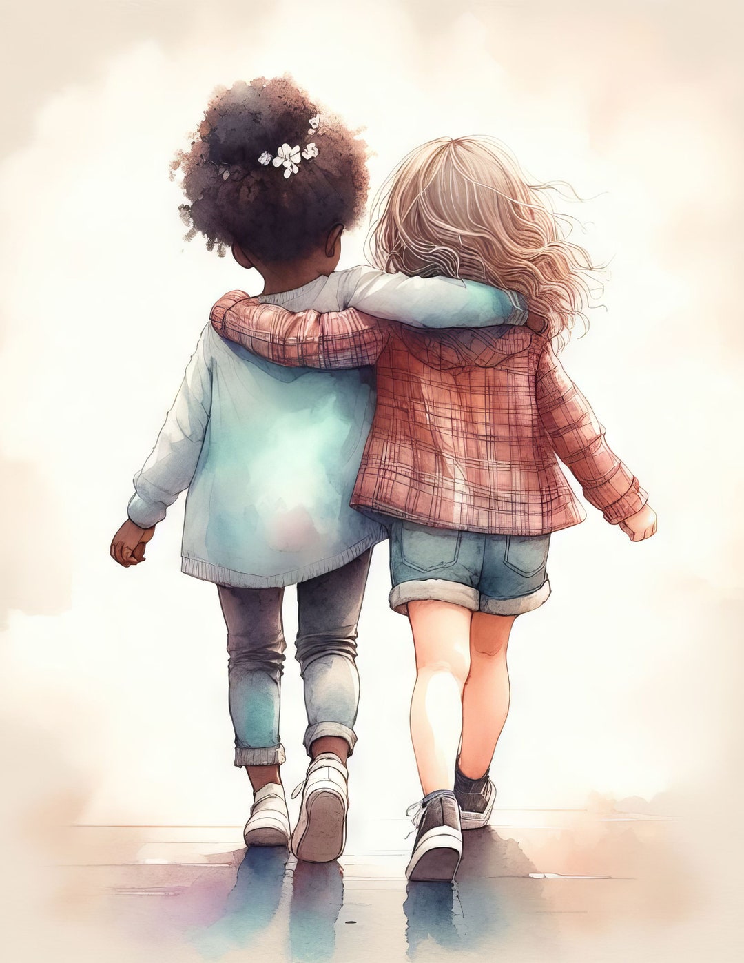 Best Friends Little Girls: Clip Art, 10 High Res Watercolor Jpgs, Junk ...