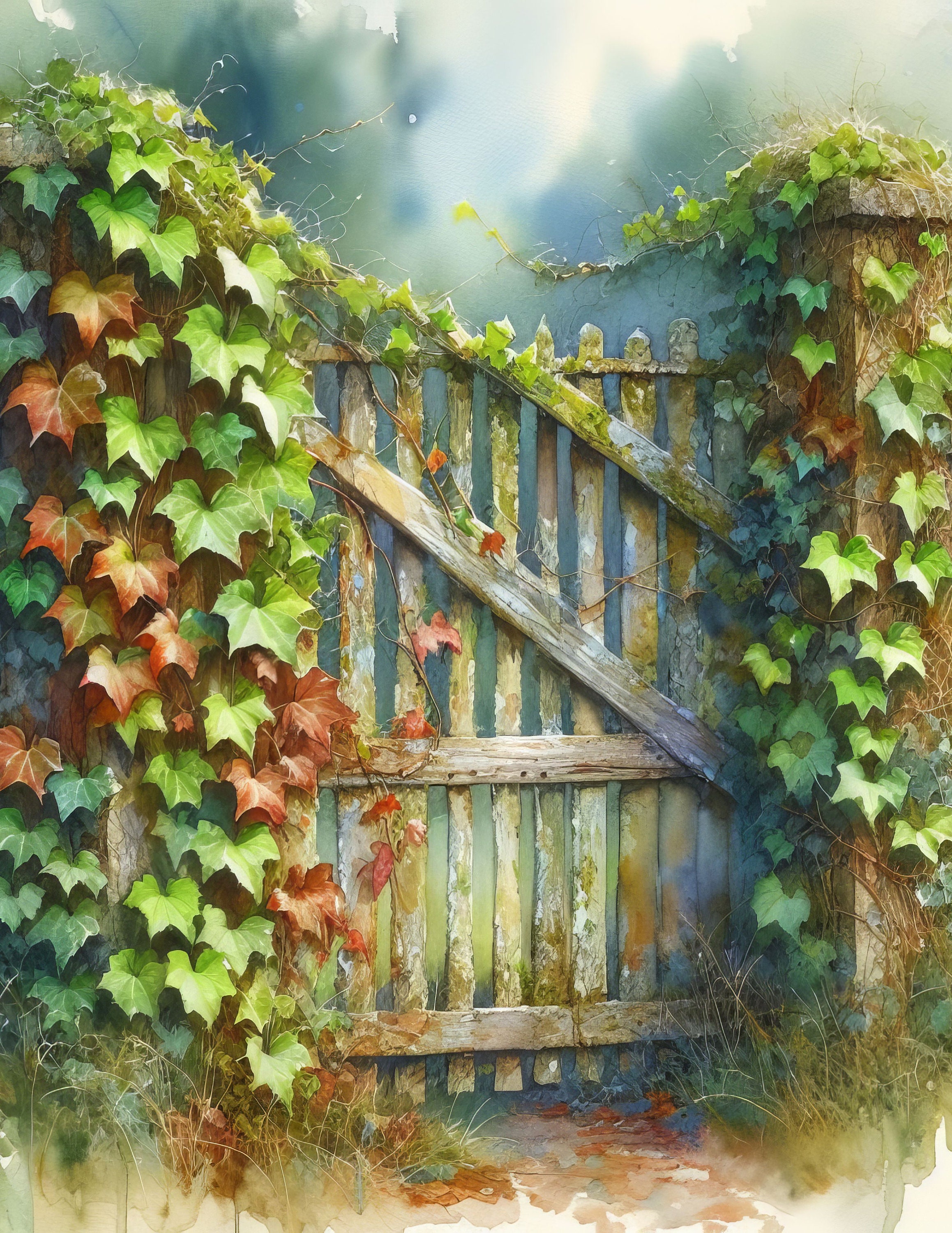 Ivy on a Gate Clipart Bundle 10 High Res Watercolor Jpgs for Junk ...