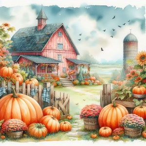 Pumpkin Patch Clip Art 10 High Res Watercolor Jpgs for Junk Journaling ...