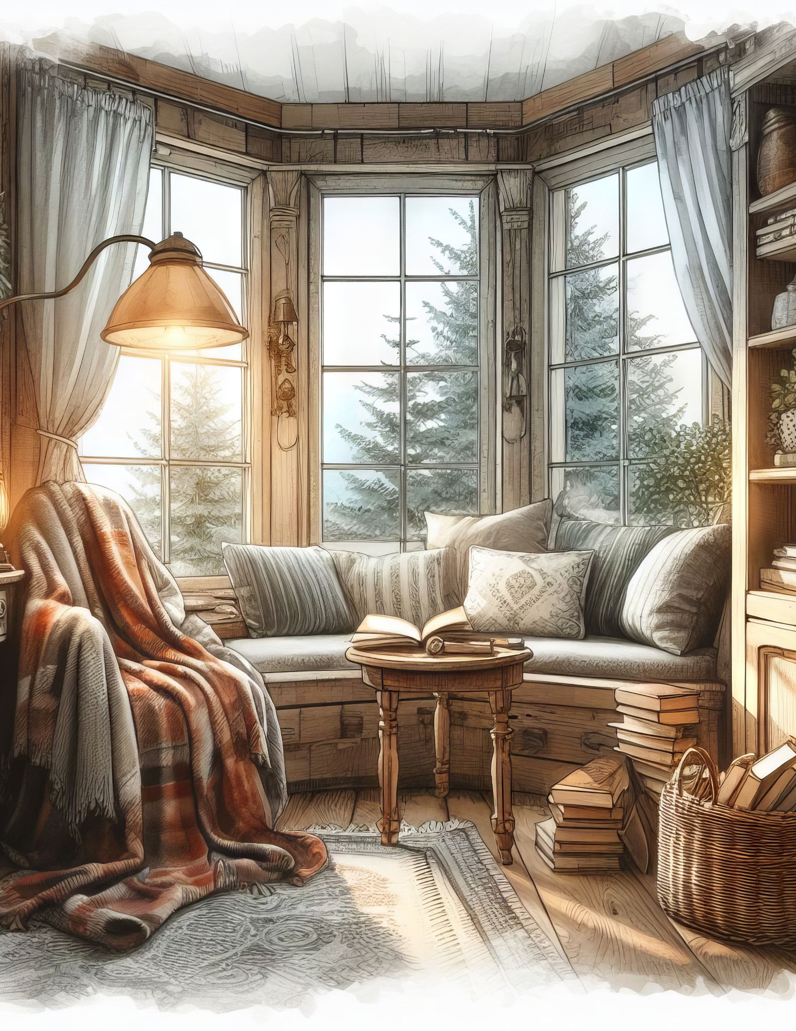 Bay Window Reading Nook: Clipart Bundle 10 High Res Watercolor Jpgs for ...
