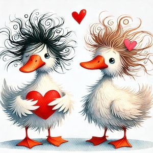Quirky Geese in Love Hug 10 High Res Watercolor Jpgs for Junk ...