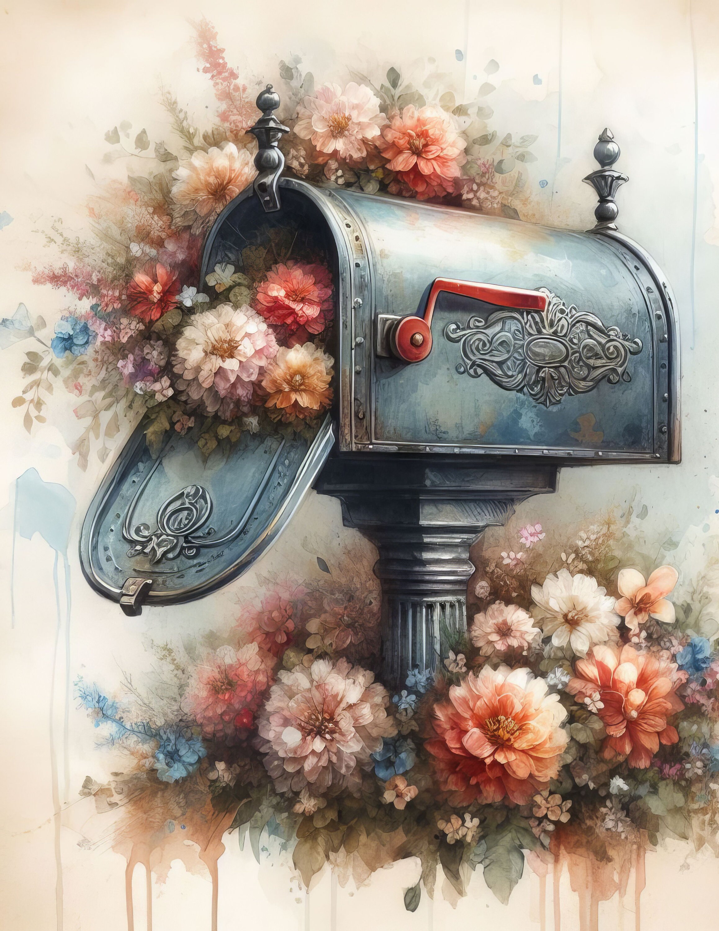 Vintage Mailbox With Flowers Clip Art Bundle 10 High Res Watercolor ...