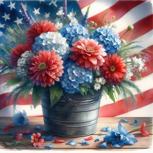 Patriotic Flowers Clipart Bundle 10 High Res Watercolor Jpgs for Junk ...