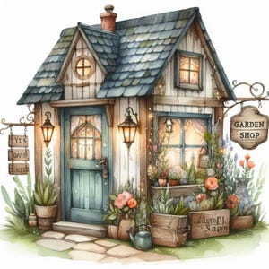 Garden Shop Clip Art 10 High Res Watercolor Jpgs Junk Journaling ...