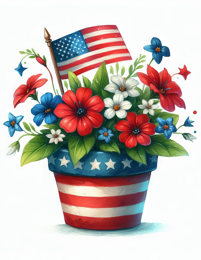 USA Patriotic Flowers Clipart Bundle 10 High Res Watercolor Jpgs for ...