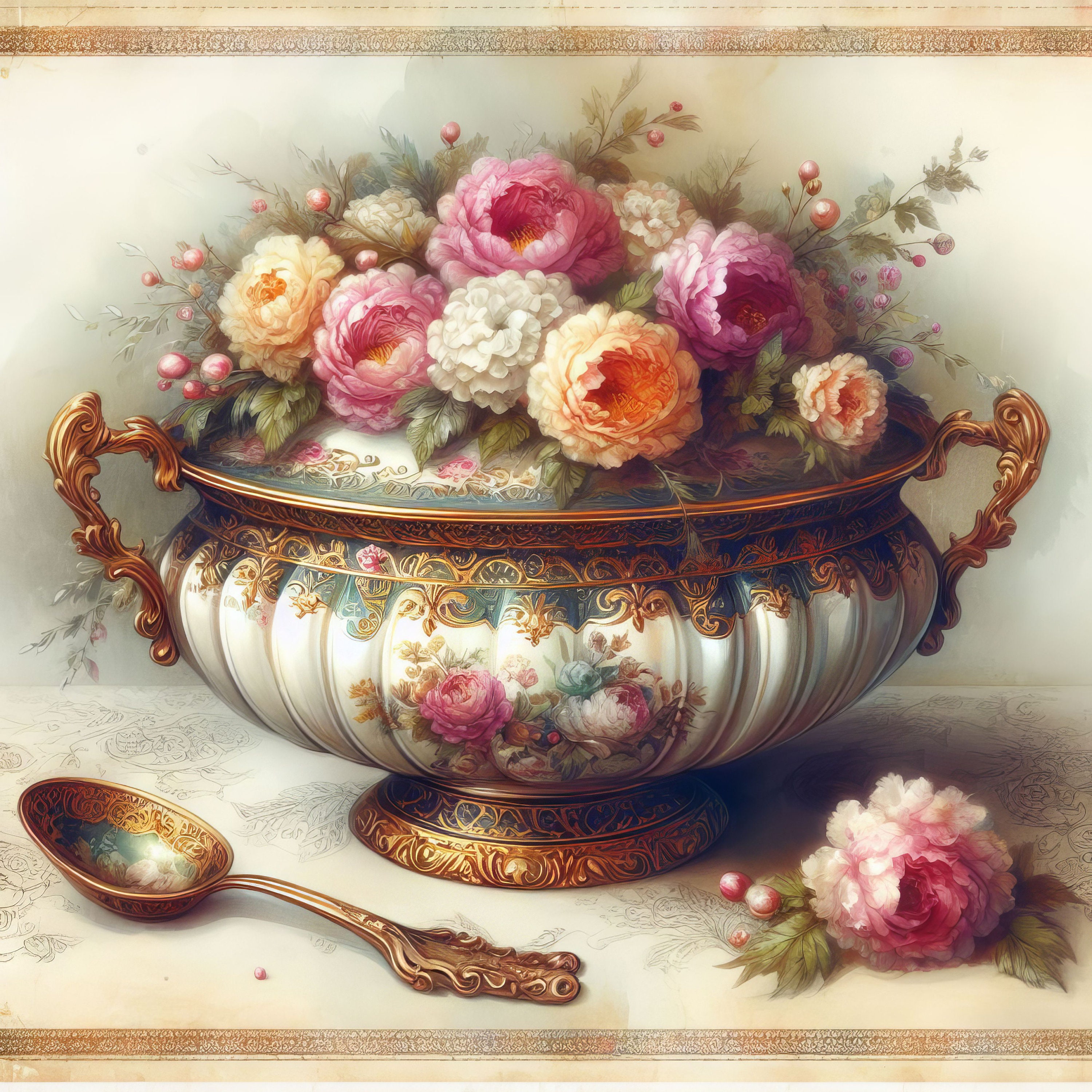 Victorian Tureen: Clip Art 10 High Res Watercolor Jpgs for Junk ...