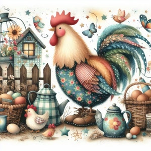 Calico Rooster Clip Art 10 High Res Watercolor Jpgs for Junk Journaling ...