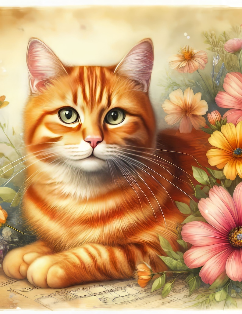 Orange Tabby Cat: 10 High Res Watercolor Jpgs, Junk Journaling ...