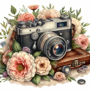 Vintage Camera: Clip Art, 10 High Res Watercolor Jpgs, Junk Journaling ...