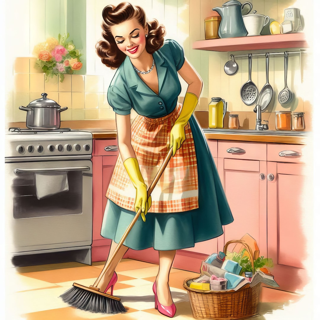 1950's Housewife Cleaning 10 High Res Watercolor Jpgs for Junk ...