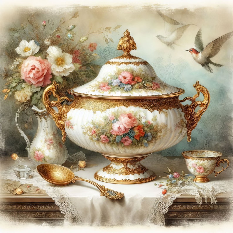 Victorian Tureen: Clip Art, 10 High Res Watercolor Jpgs, Junk ...