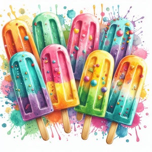 Yummy Summer Popsicles Clip Art 10 High Res Watercolor Jpgs for Junk ...