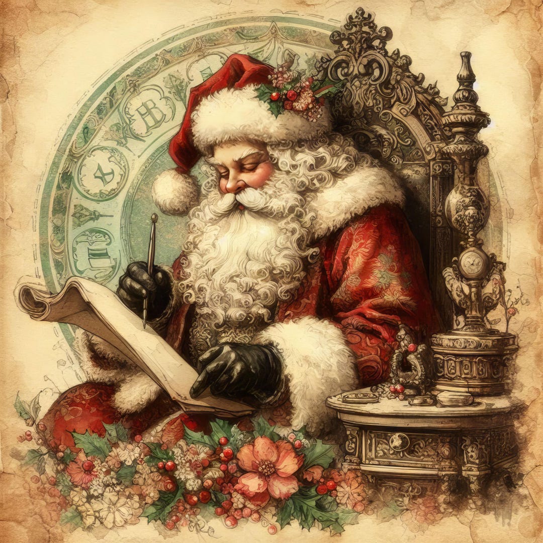 Victorian Santa: 10 High Res Watercolor Jpgs, Junk Journaling ...