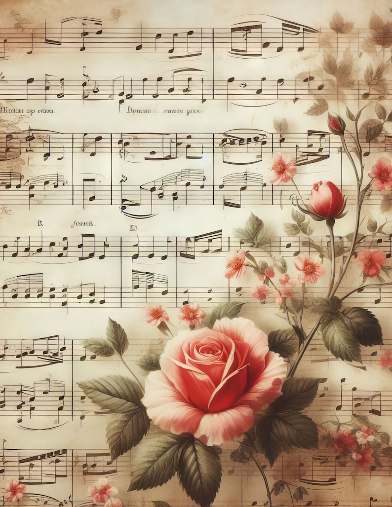 Shabby Chic Sheet Music: Clip Art, 10 High Res Watercolor Jpgs, Junk ...