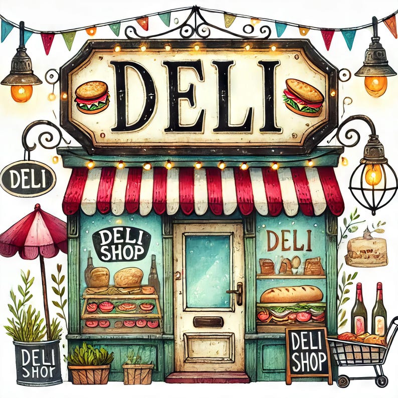 Deli Shop: 10 High Res Watercolor Jpgs, Junk Journaling, Scrapbooking ...