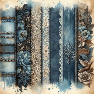 Blue Denim and Lace Clip Art 10 High Res Watercolor Jpgs for Junk ...
