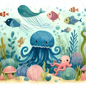 Whimsical Ocean Life Clip Art Bundle 10 High Res Watercolor Jpgs for ...