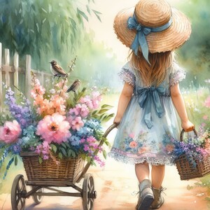 Girl With Flower Cart Clip Art Bundle 10 High Res Watercolor Jpgs Junk ...
