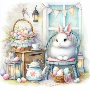 Shabby Chic Bunny: Clip Art, 10 High Res Watercolor Jpgs, Junk ...