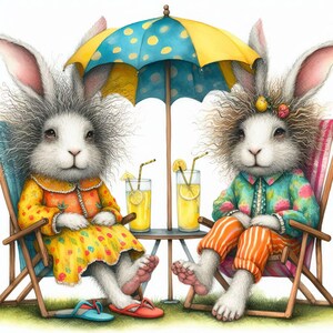 Quirky Rabbits With Lemonade: 10 High Res Watercolor Jpgs, Junk ...