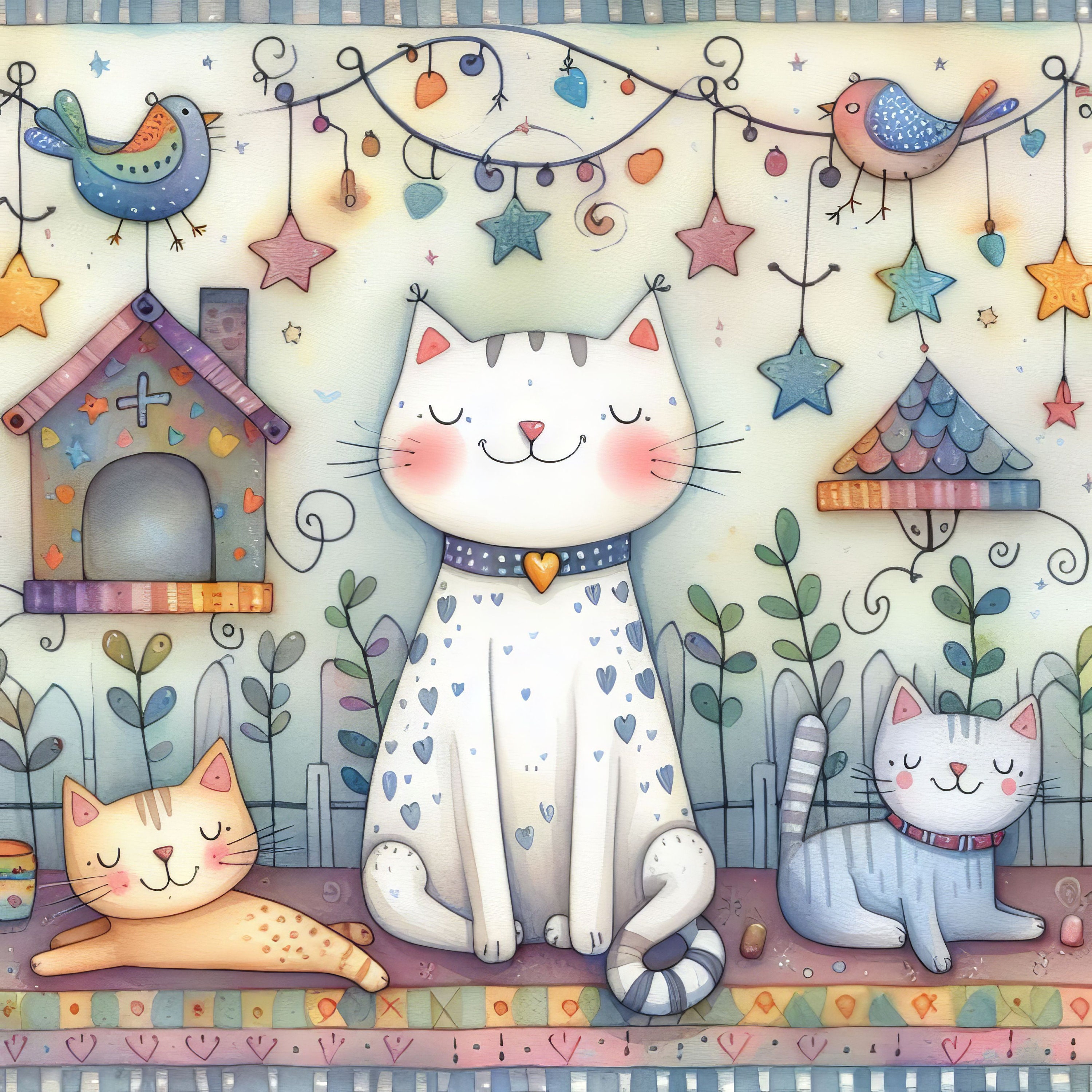 Whimsical Cats Clip Art 10 High Res Watercolor Jpgs for Junk Journaling ...