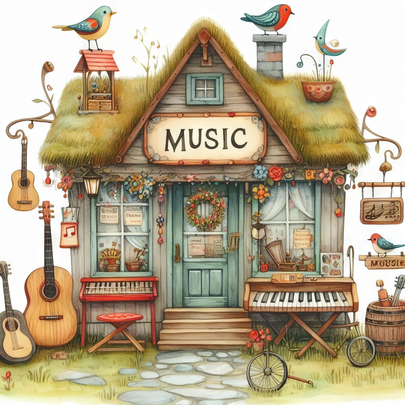 Music Store Clip Art 10 High Res Watercolor Jpgs Junk Journaling ...