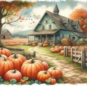 Pumpkin Patch Clip Art 10 High Res Watercolor Jpgs for Junk Journaling ...