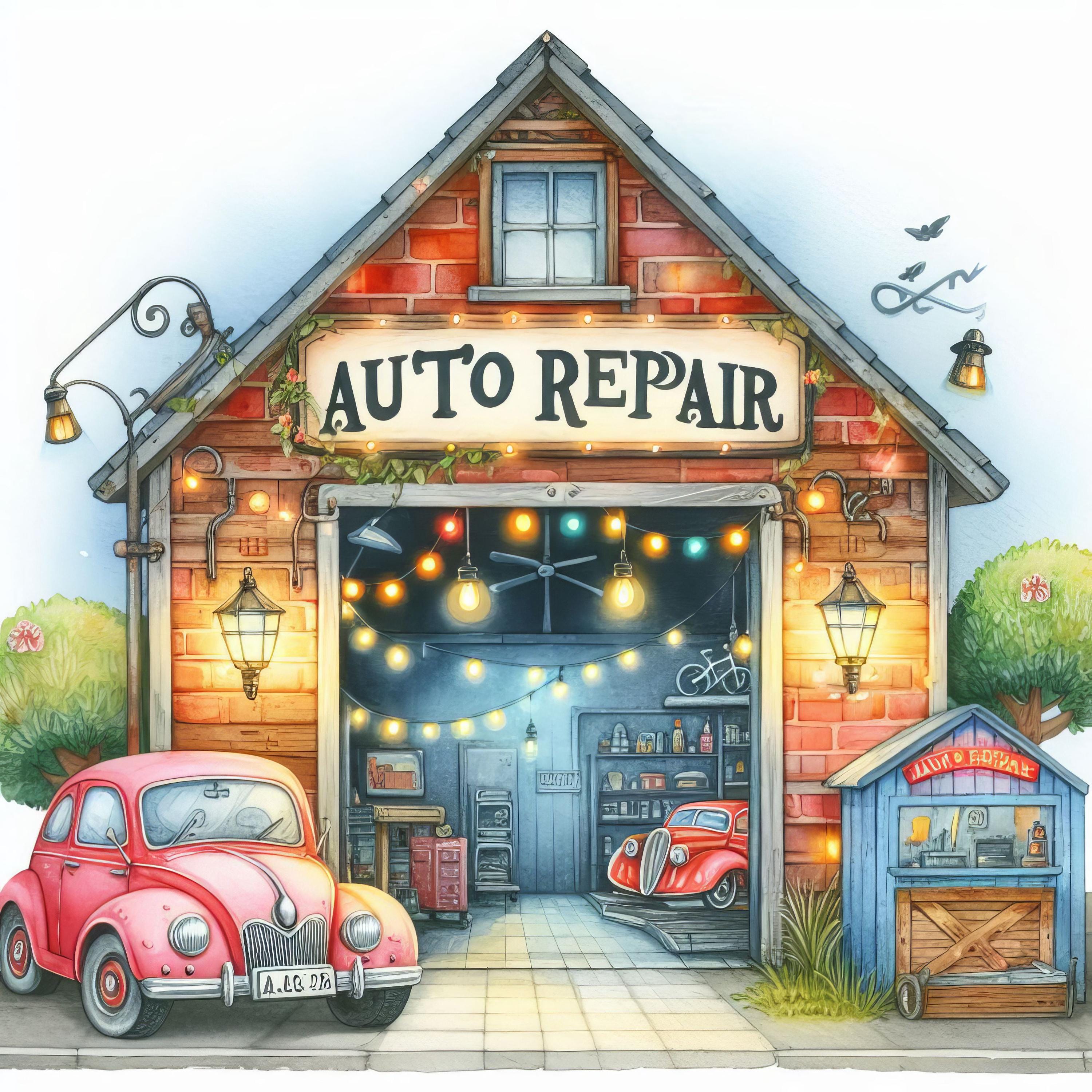 Auto Repair Shop 10 High Res Watercolor Jpgs, Junk Journaling ...