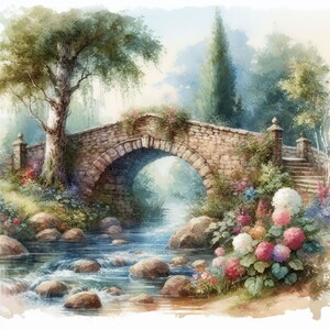 Old Stone Bridge Clip Art 10 High Res Watercolor Jpgs for Junk ...