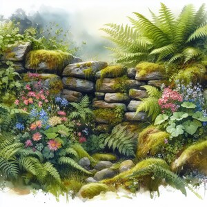 Mossy Stone Wall Clip Art Kit 10 High Res Watercolor Jpgs for Junk ...