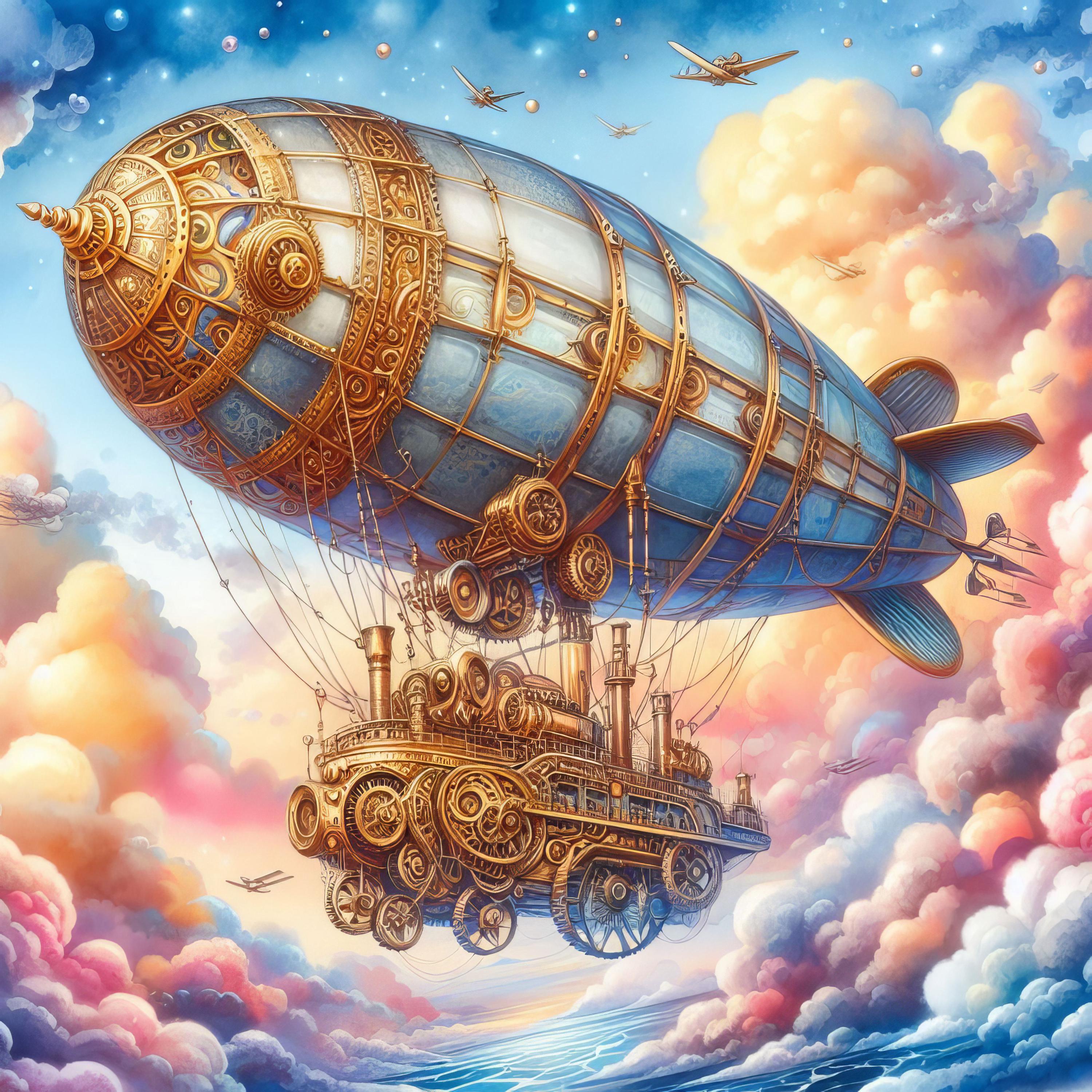 Steampunk Blimp: 10 High Res Watercolor Jpgs, Junk Journaling, Card ...