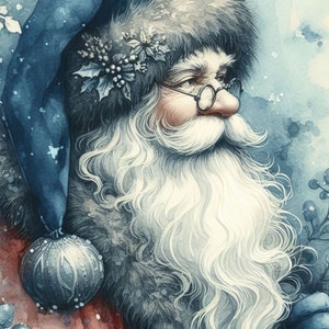 Vintage Blue Santa: Clip Art, 10 High Res Watercolor Jpgs, Junk ...