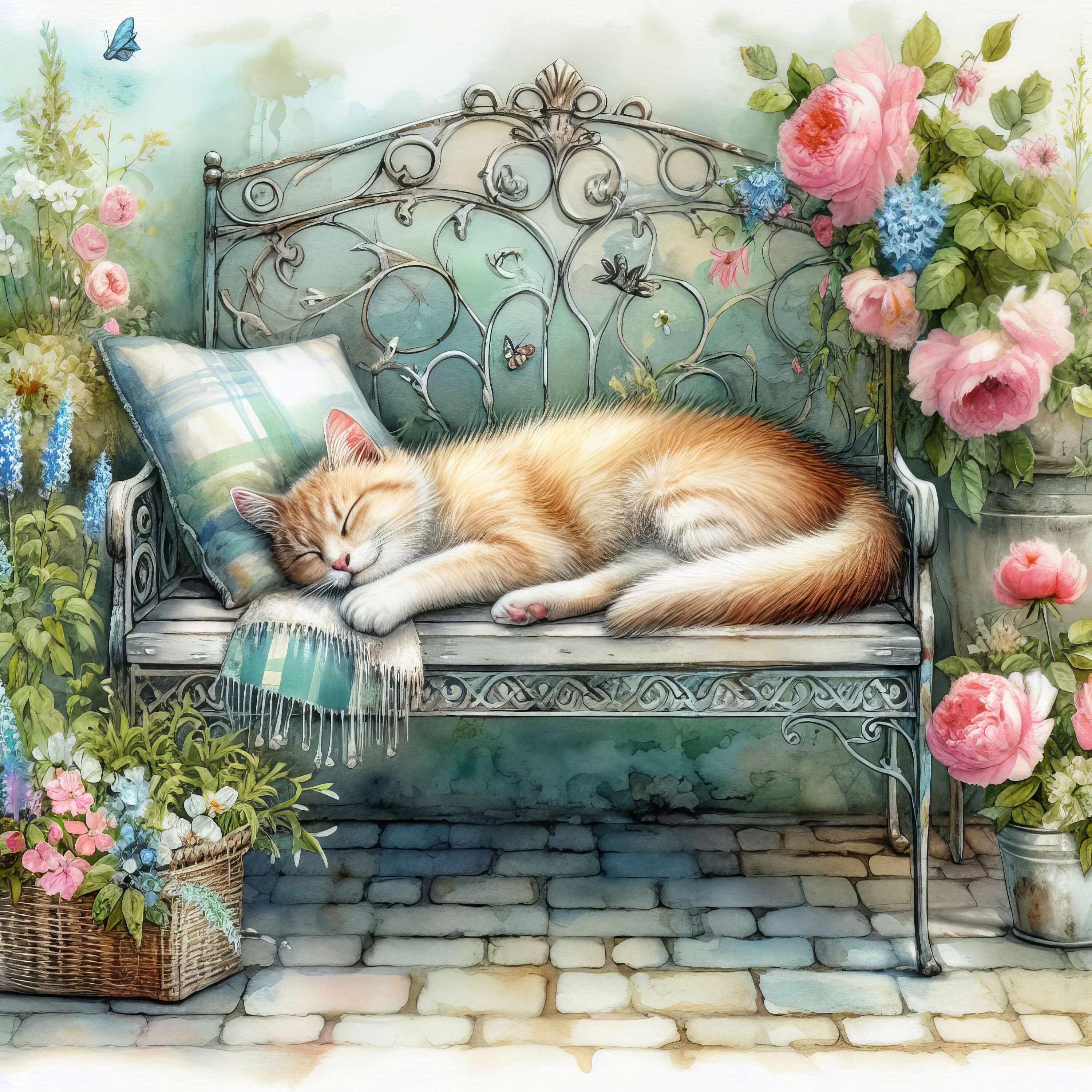 Sleeping Cat: Clip Art, 10 High Res Watercolor Jpegs, Junk Journaling ...