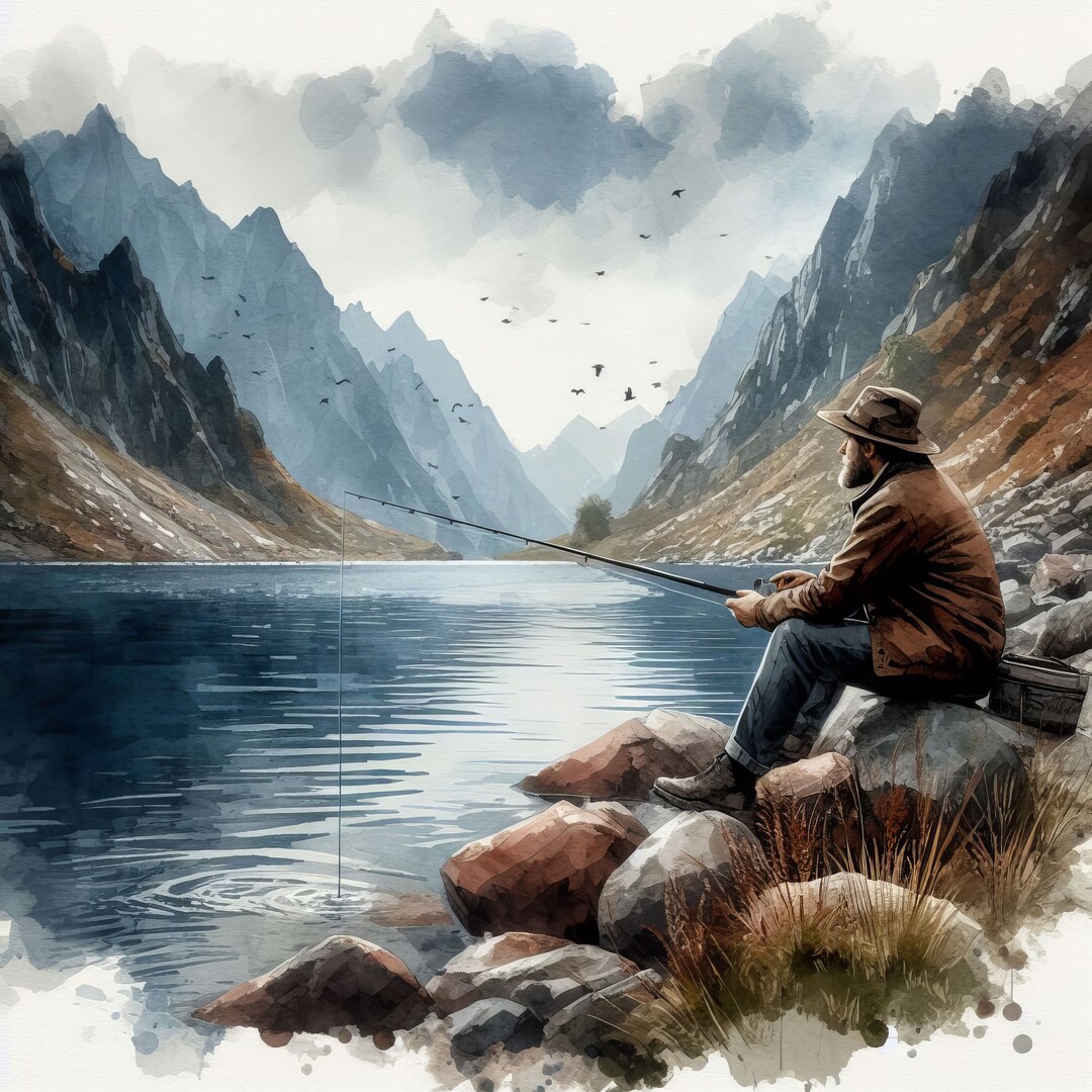 Fishing Clip Art 10 High Res Watercolor Jpgs for Junk Journaling ...