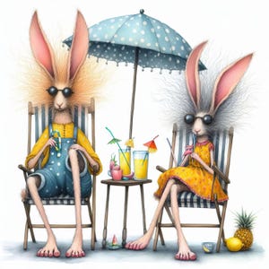Quirky Rabbits With Lemonade 10 High Res Watercolor Jpgs Junk ...