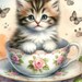 Kitten in Teacup Clipart Bundle 10 High Res Watercolor Jpgs for Junk ...