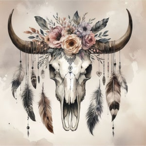 Boho Skull Clip Art Bundle 10 High Res Watercolor Jpgs for Junk ...