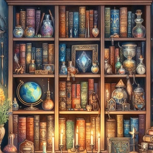 Magical Bookcase 10 High Res Watercolor Jpgs for Junk Journaling ...