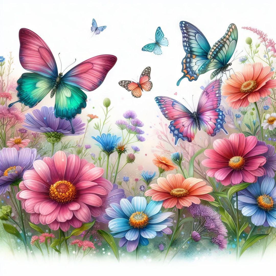 Butterfly Garden Clip Art Bundle 10 High Res Watercolor Jpgs for Junk ...