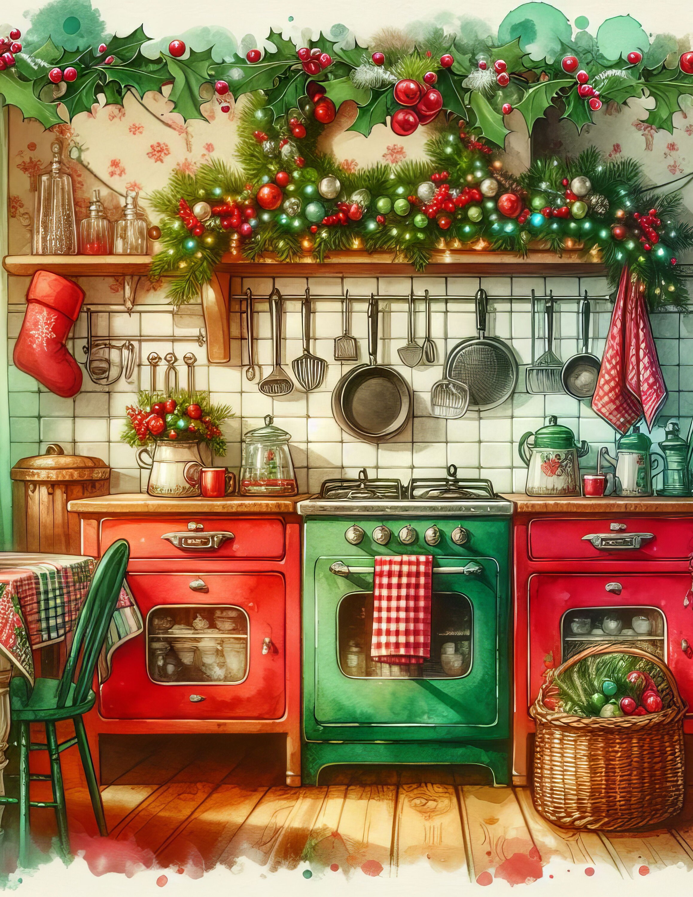 Christmas Kitchen: 10 High Res Watercolor Jpgs, Junk Journaling ...