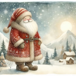 Santa in Snow: Clip Art 10 High Res Watercolor Jpgs for Junk Journaling ...
